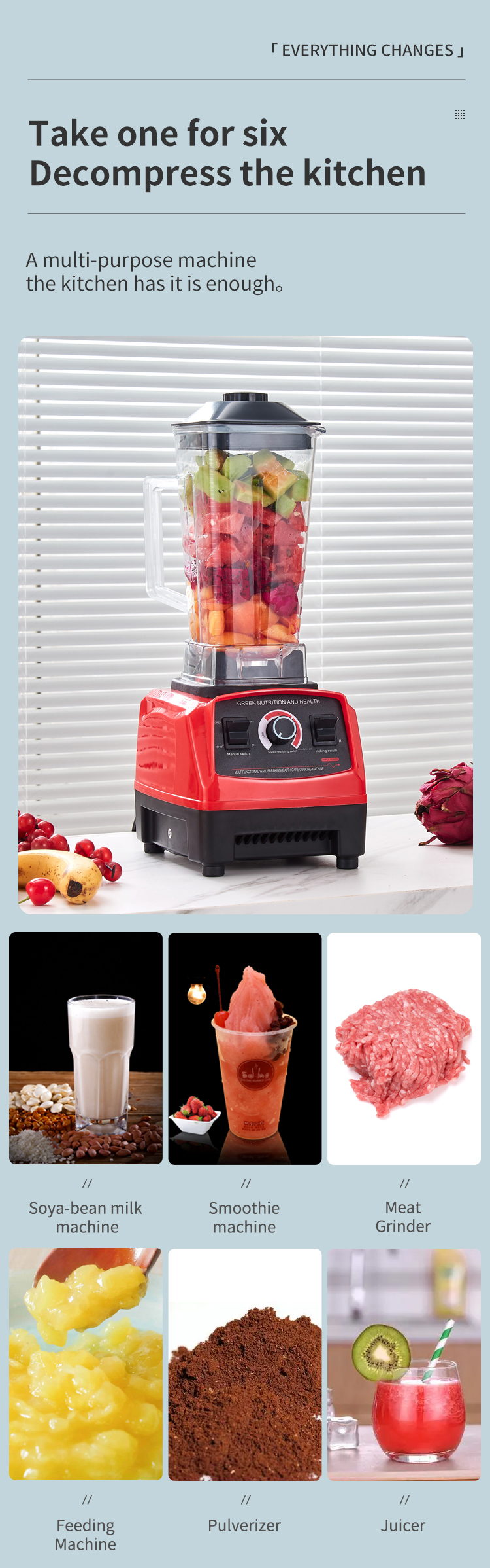 Multi-functional 1800W Electric kitchen juicer blender mixer - jindu